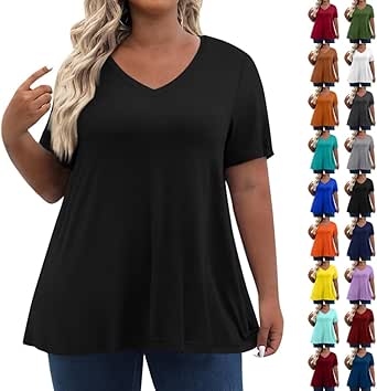Spring Plus Size Tops for Women Tunic Tops Summer Short Sleeve V Neck ...