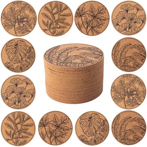 STARUBY Coasters for Drinks 12 pcs Absorbent Cork Coasters with Outdoor Coaster for Coffee Table ...