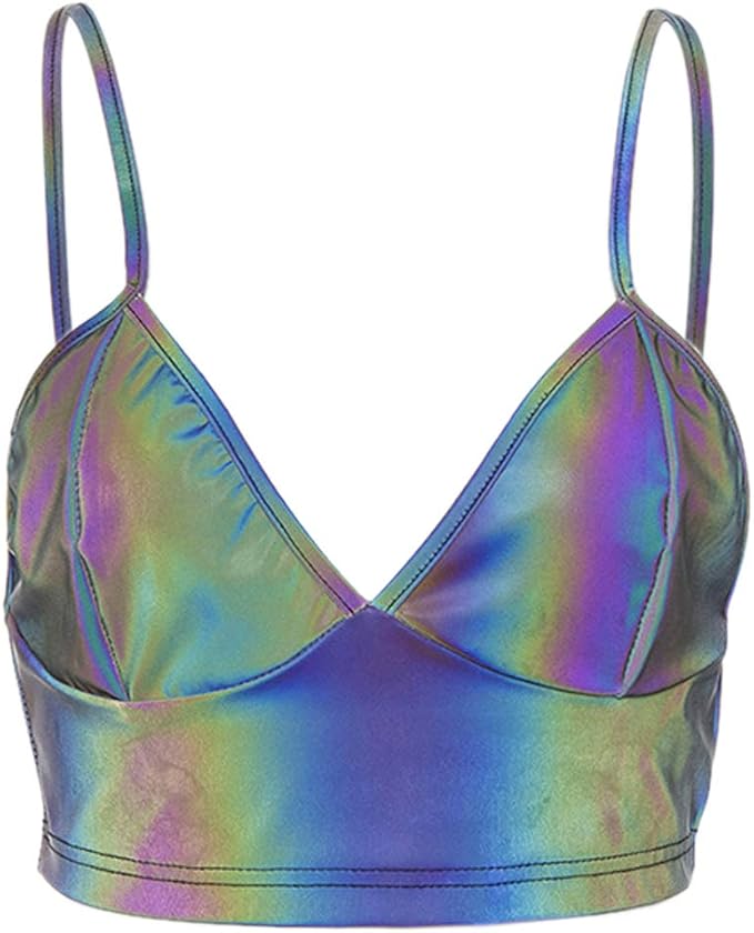 Giovacker Women's Reflective Crop Tops Festival Rave Outfits Girls Club ...