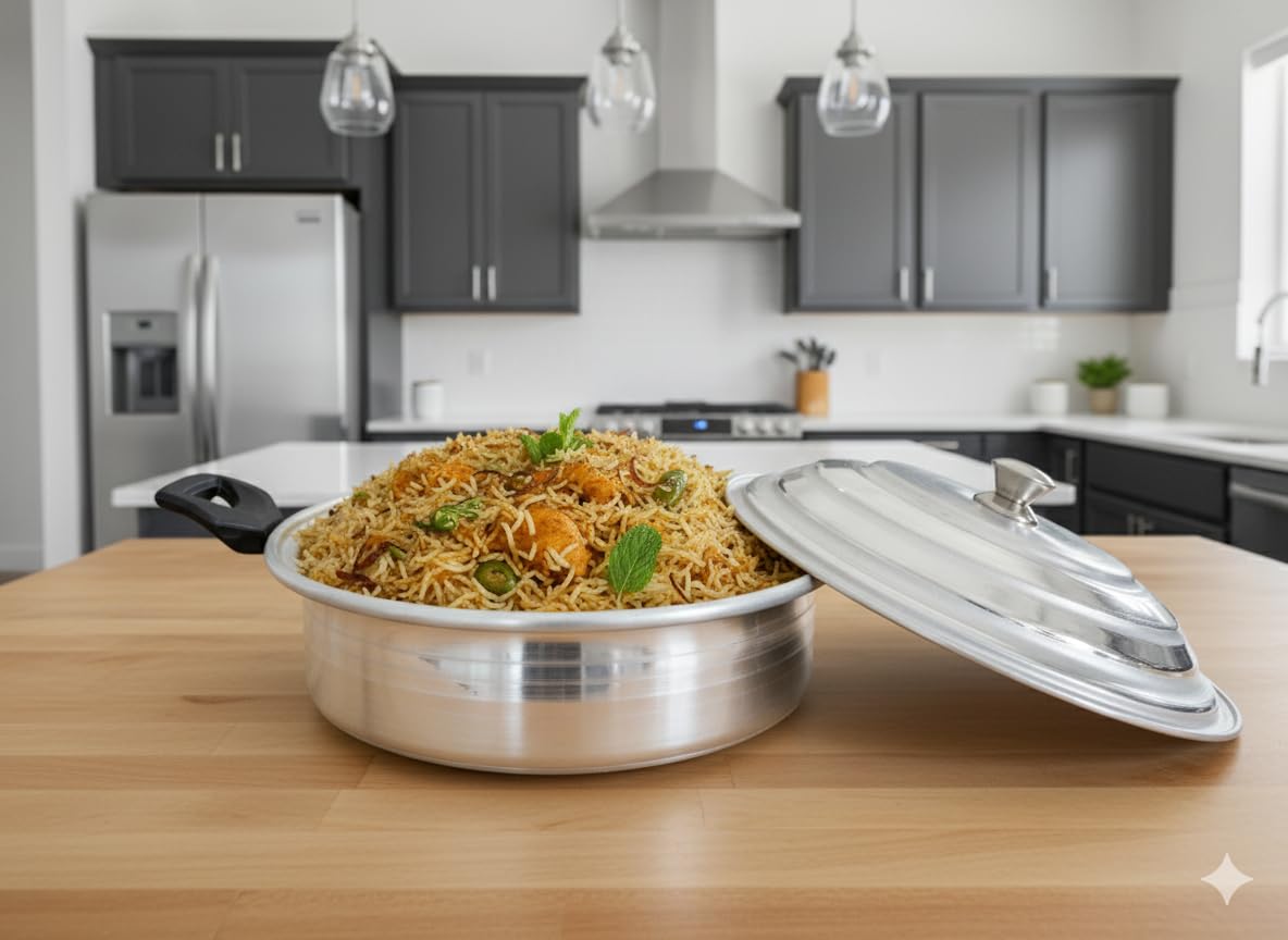 Biriyani Pot 5 litres Heavy Bottom with Lid, Round Shape 30cm Diameter ...