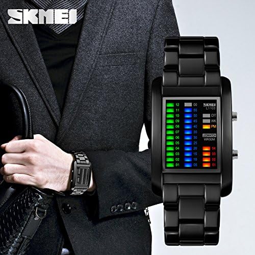 Gosasa Men's Binary Matrix Blue LED Digital Waterproof Watch Creative ...