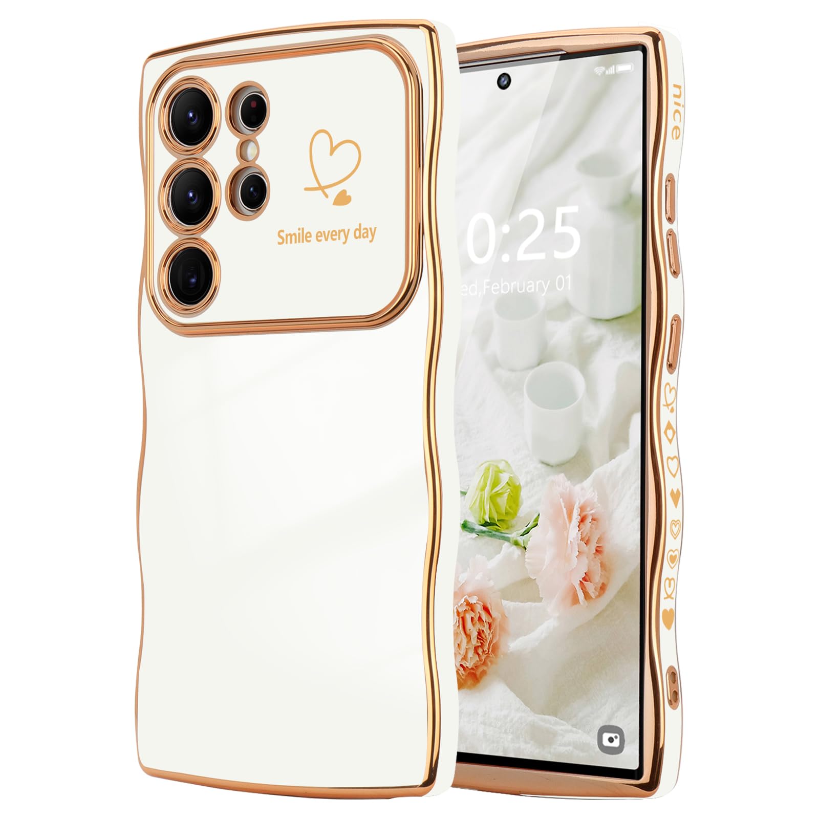 Amazon.com: LCHULLE for Samsung Galaxy S23 Ultra Case for Women Girls, Cute Wave Frame Curly ...