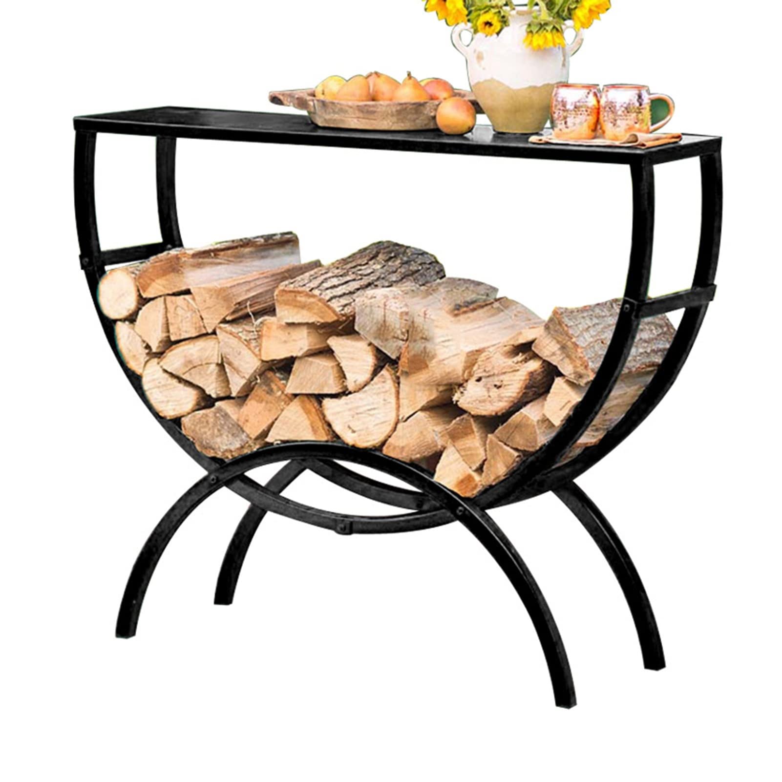 Amazon.com : ZXXL Elevated Black Firewood Rack, Outdoor Heavy Duty Wood ...