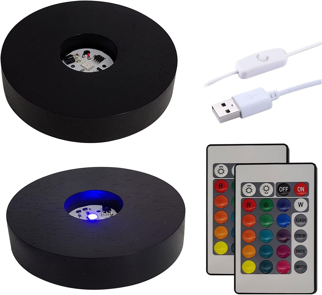 4Pcs Wooden Night Light, 16 Color USB Light Lamp Base for Crystals ...