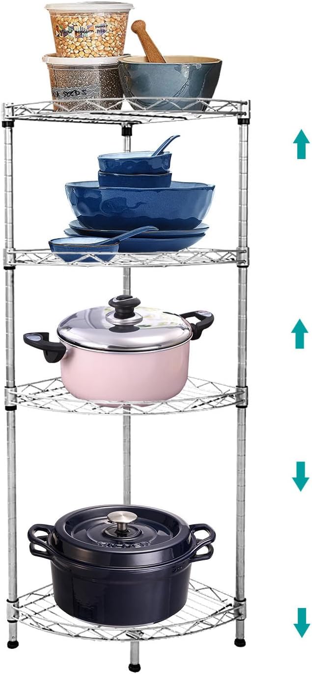 Amazon.com: 4 Tier Corner Wire Shelving Unit, Adjustable Wire Rack ...