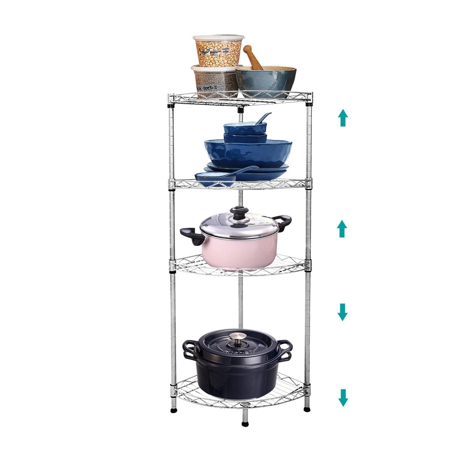 Amazon.com: 4 Tier Corner Wire Shelving Unit, Adjustable Wire Rack ...
