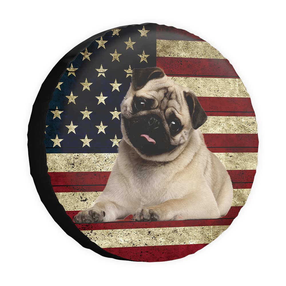 Amazon.com: Cafetime Retro American Flag Spare Tire Cover with Dog Pug ...
