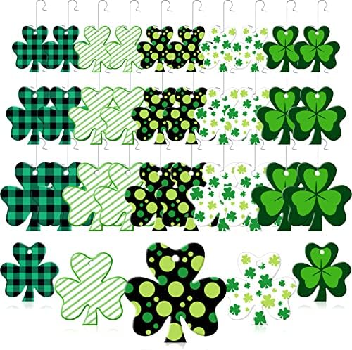 Amazon.com: 30 Pcs St Patrick's Day Shamrock Ornaments Hanging Shamrock ...