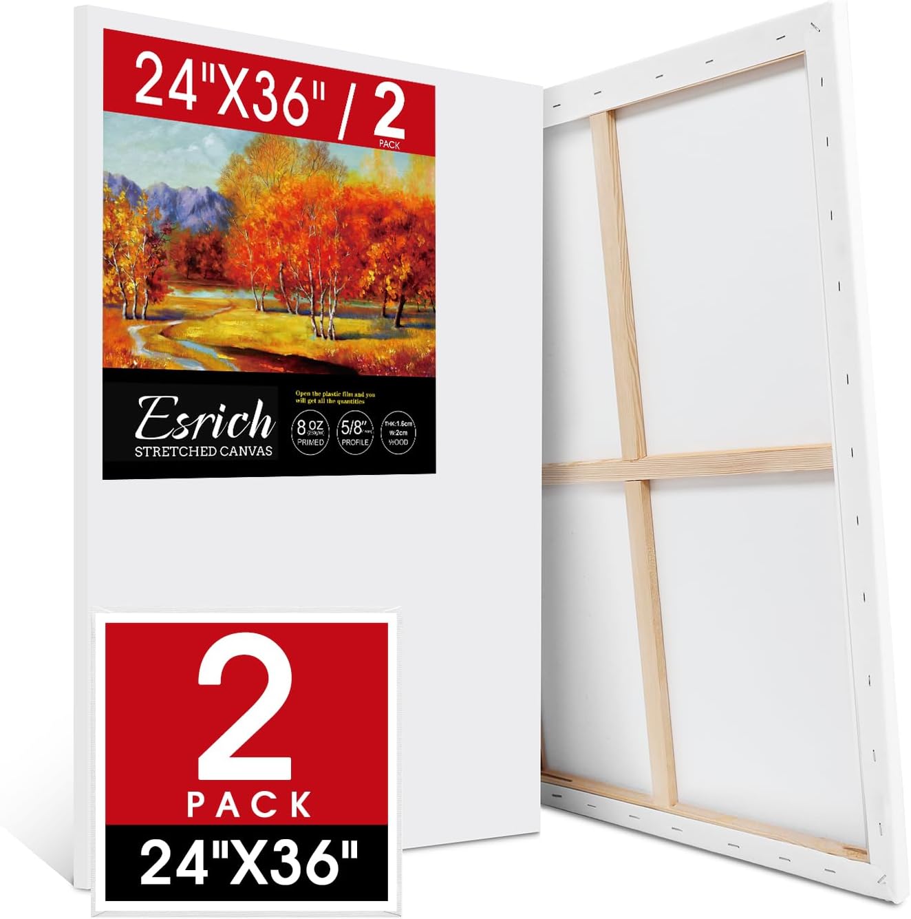 Amazon.com: ESRICH Stretched Canvas for Painting 24x36 Inch, 2 Pack ...
