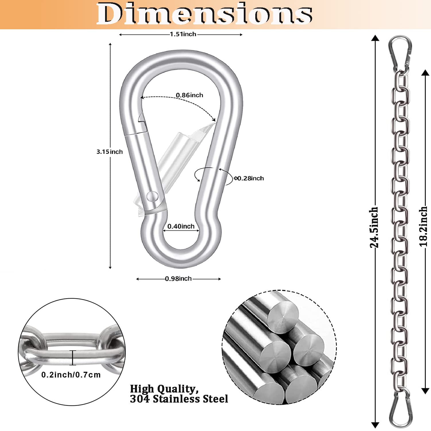 Snapklik.com : Hanging Chair Chain 24.5 Inch SUS304 Stainless Steel ...
