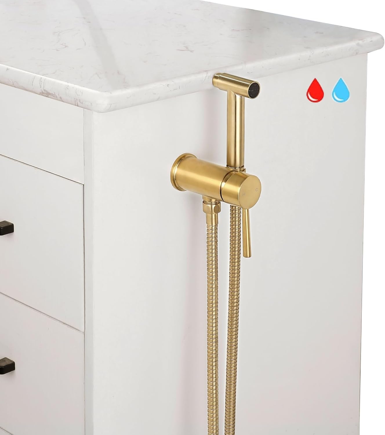 KWOCI Gold Hot and Cold Bidet Spray Set Mounted on The Bathroom Vanity ...