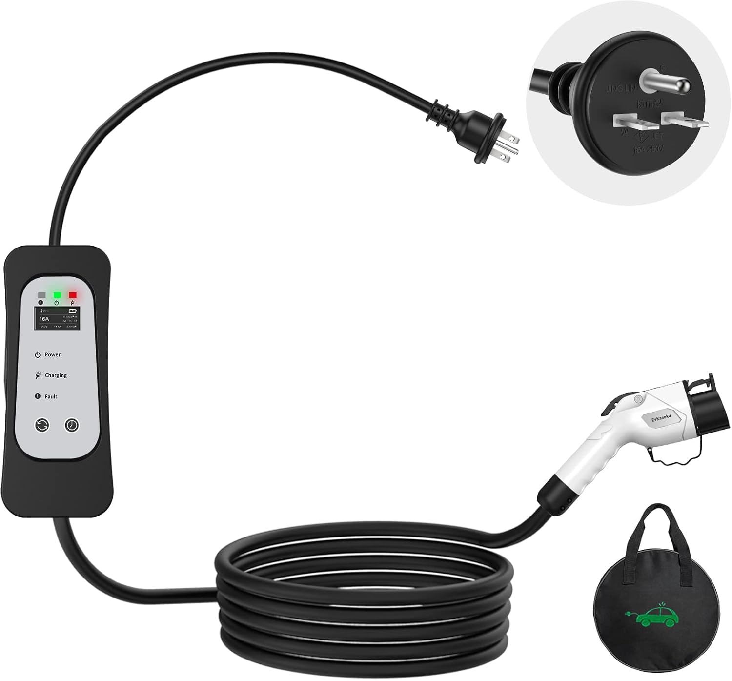 Amazon.co.jp: 200V 電気自動車 充電ケーブル EV充電器 8A/10A/13A/16A 電流調整可能 SAE J 1772 日本規格急速充電ケーブル 7.5M （200V ...