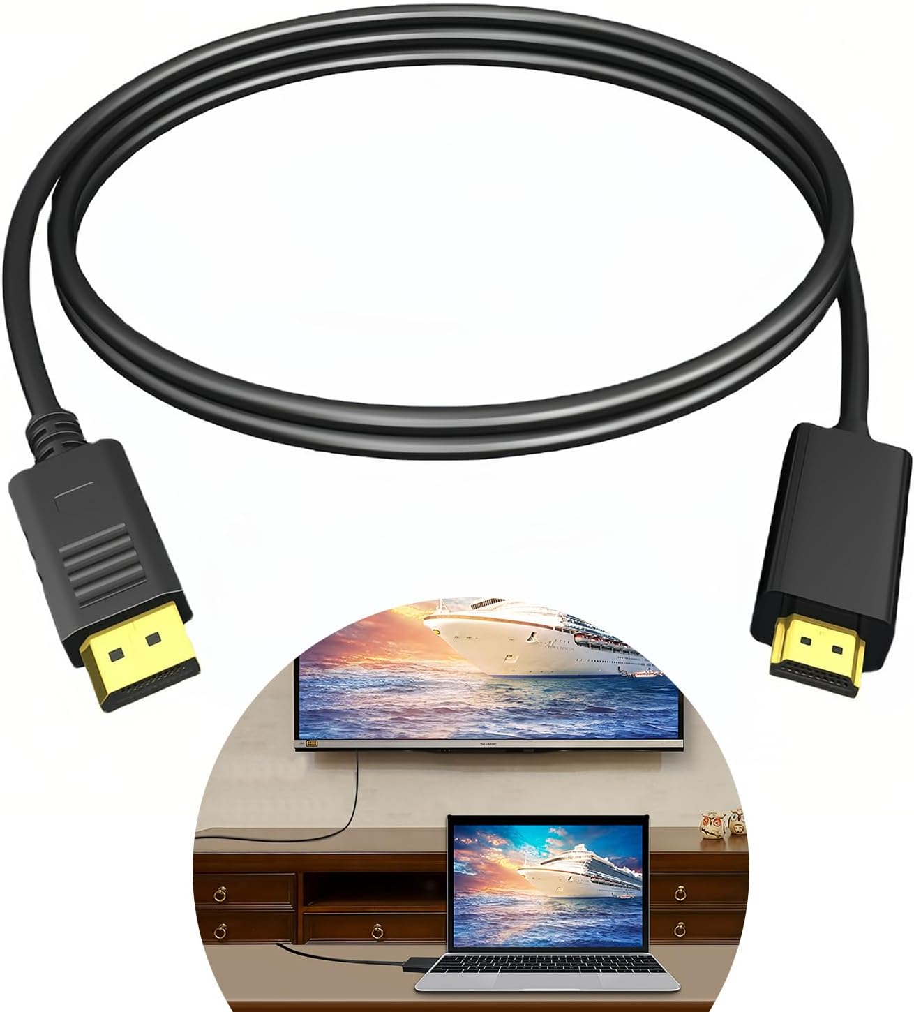 TAVICE 4K x 2K Resolution DisplayPort (DP) to HDMI Cable, 1.8M / 6ft Display Port DP to HDMI ...