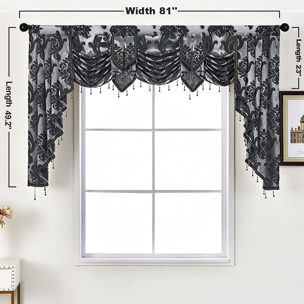 Swag Curtains For Windows Mirabel PLAIN BLACK SWAG LUXURY MACRAME ...