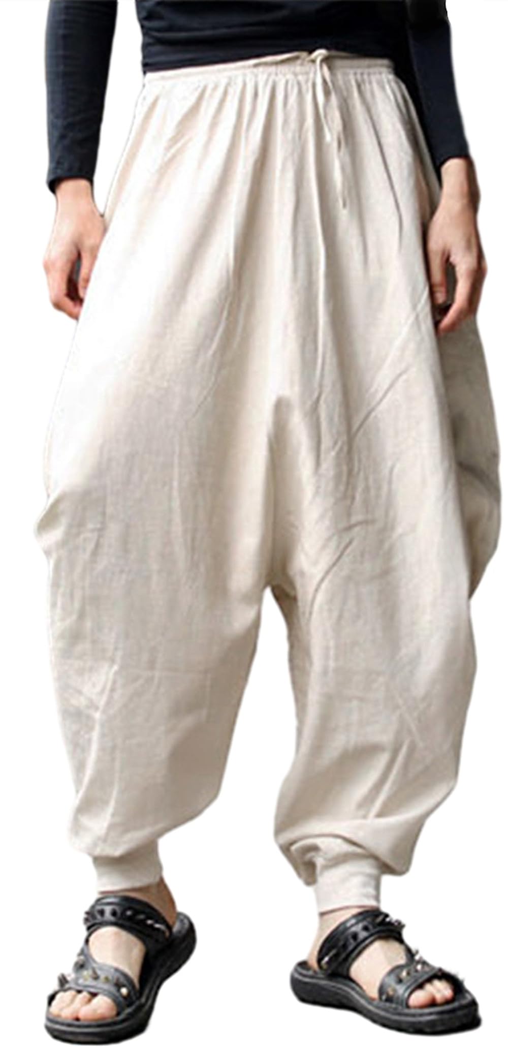 Mens Casual Harem Pants Baggy Elastic Drawstring Waist Aladdin Hippie ...