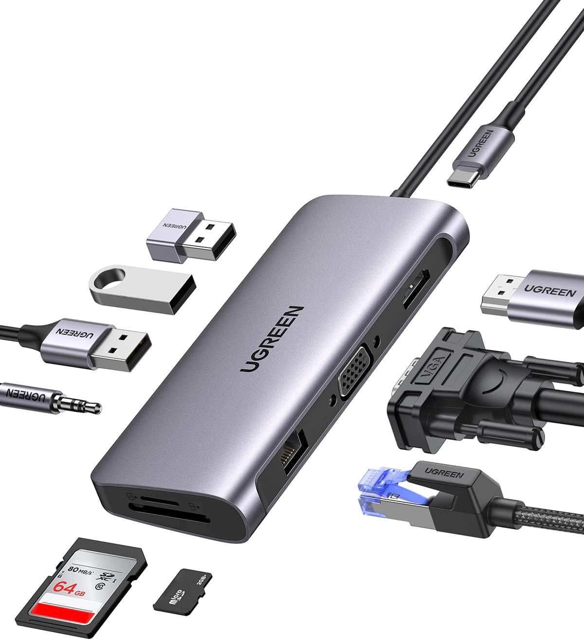 UGREEN Revodok Pro 210 USB C HUB 2 HDMI, 10 en 1 Docking Station con 3 ...