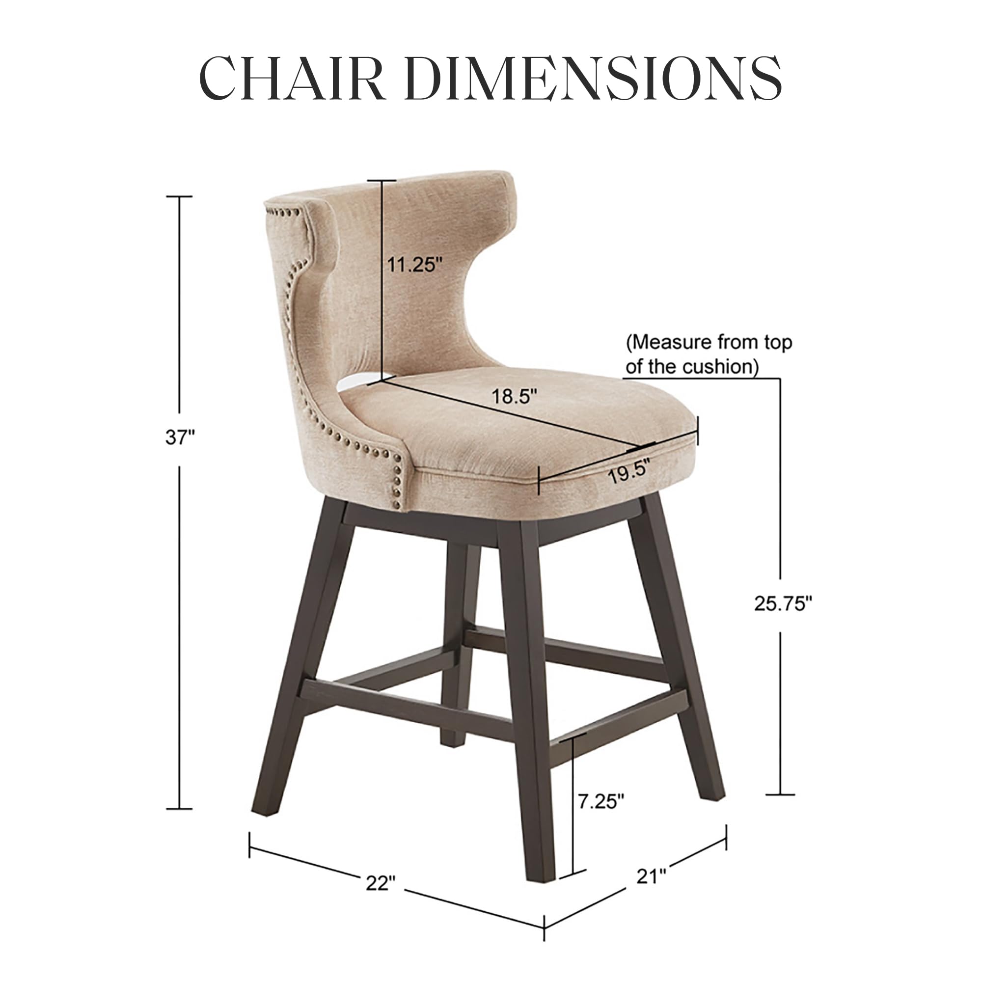Madison Park Emmett Swivel Stool-Chic Modern, Scoop Back, Counter Height Barstool, Kitchen ...