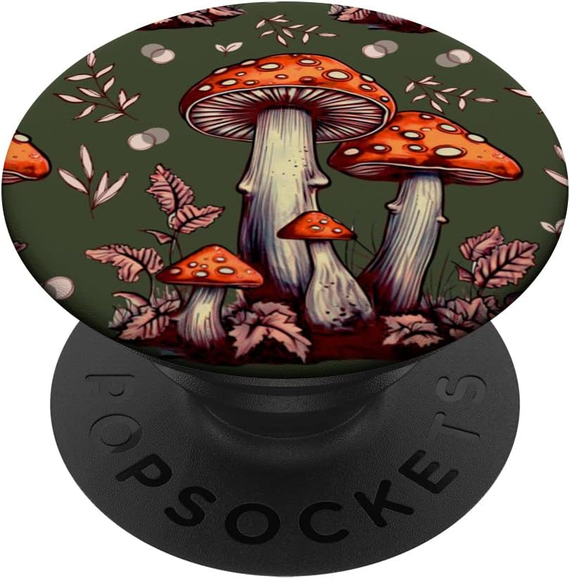 Cottagecore Aesthetic Mushroom Vintage Dark Green and Orange PopSockets ...