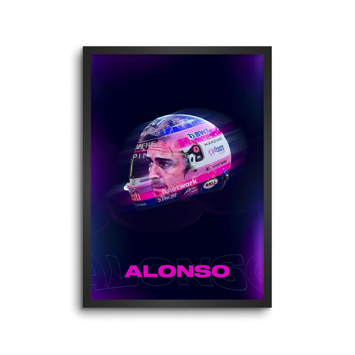LAMRON Fernando Alonso Face Helmet Art 2022 Wall Decoration Art Framed ...