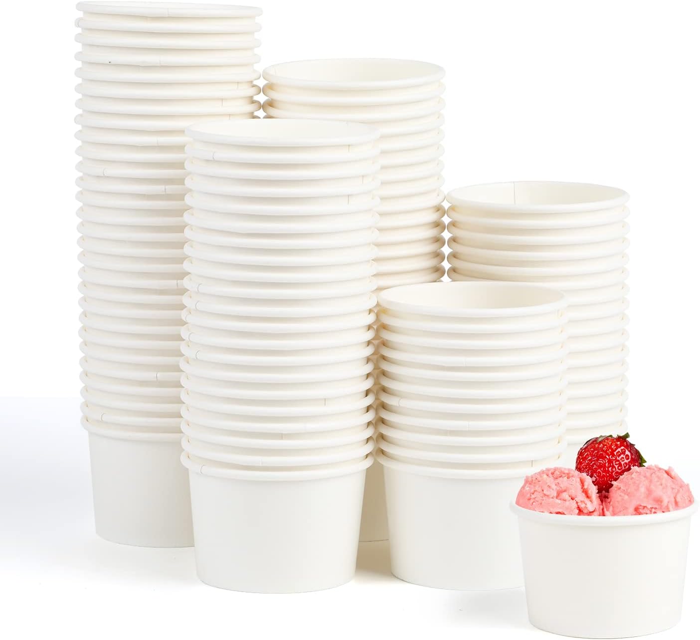 4oz Plain White Paper Ice Cream Dessert Container Cups Tubs - Pack of ...