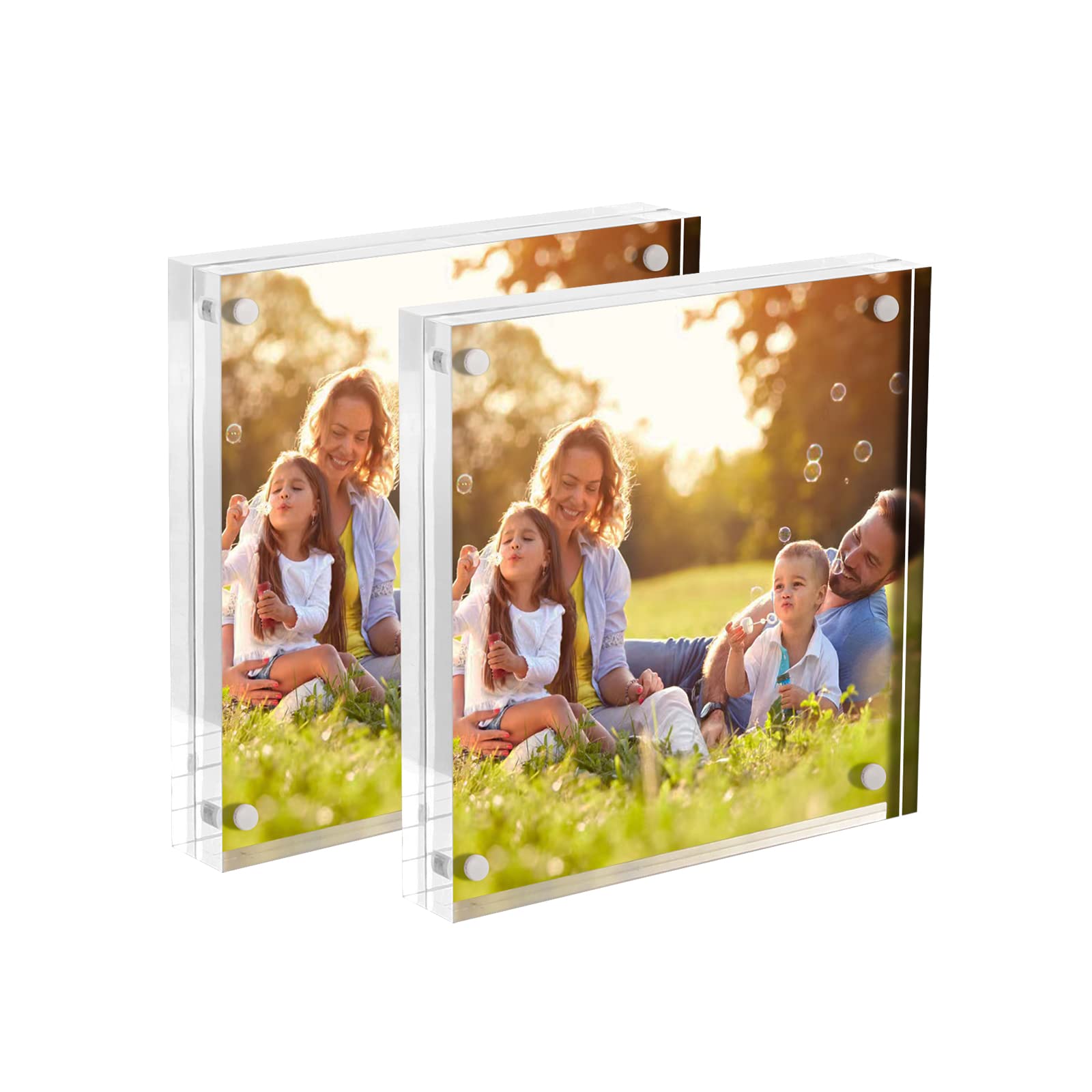 Acrylic Picture Frame 2 Pack, 5x5 Clear 2 Sided Desk Photo Frame ...