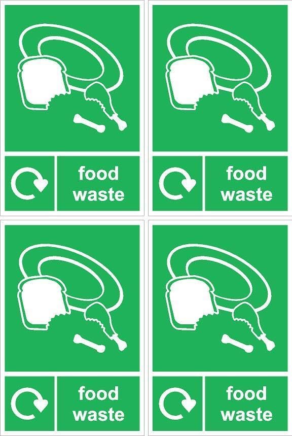 Food waste recycling sticker, 100x150mm, pack of 4 stickers on A4 sheet ...