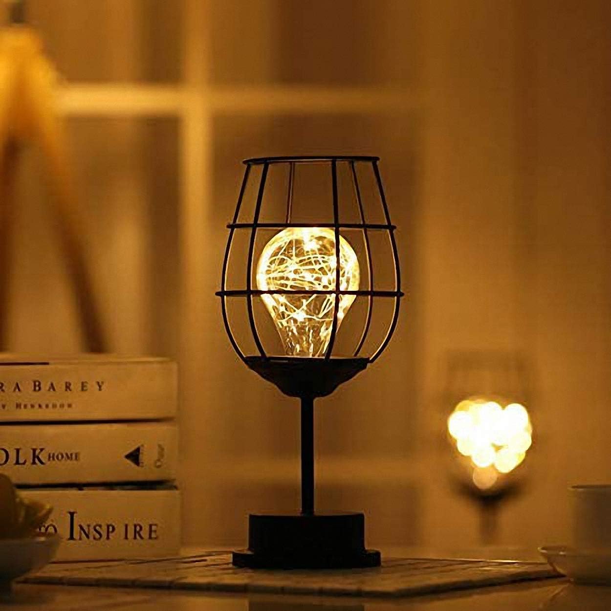 Black Metal Wire Table Lamp Modern Iron Basket Cage Style Night Light ...