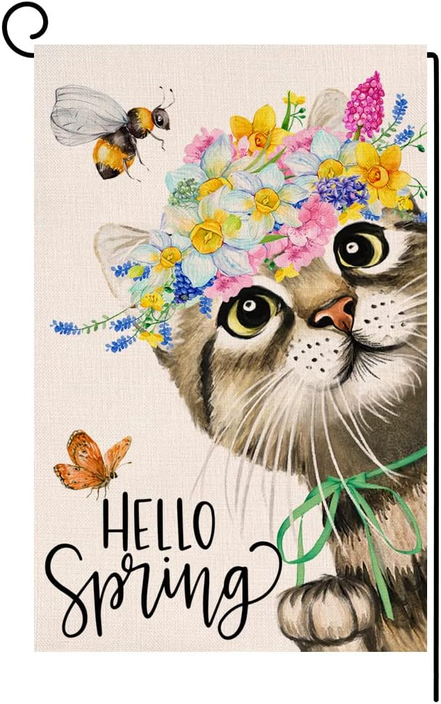 Amazon.com : AVOIN colorlife Pink Meow Spring Cat Garden Flag 28x40 ...