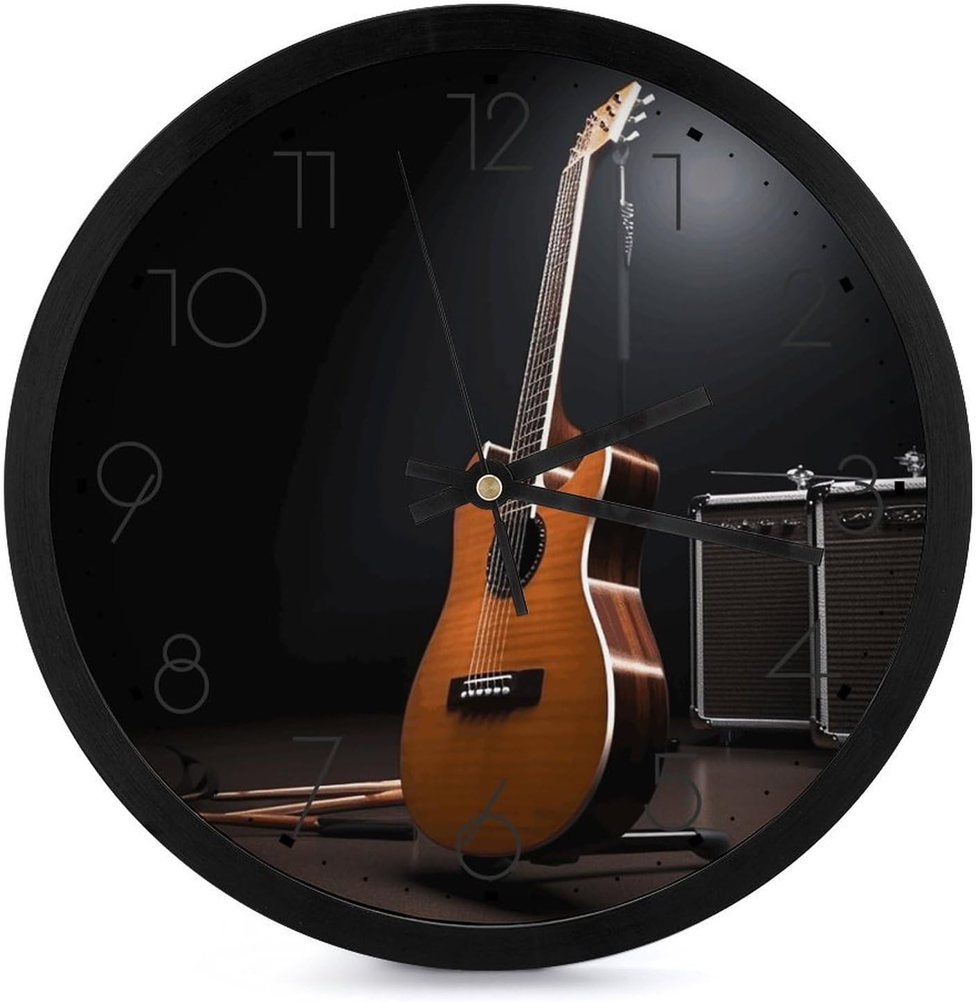 Amazon.com: YJWANDO Wall Clock, Musical Instrument Guitar Print 10 Inch ...