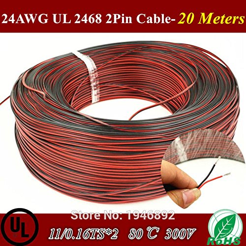 20 Meters-Tinned Copper 24AWG, 2 pin Red Black Cable,80 Degree 300V PVC ...
