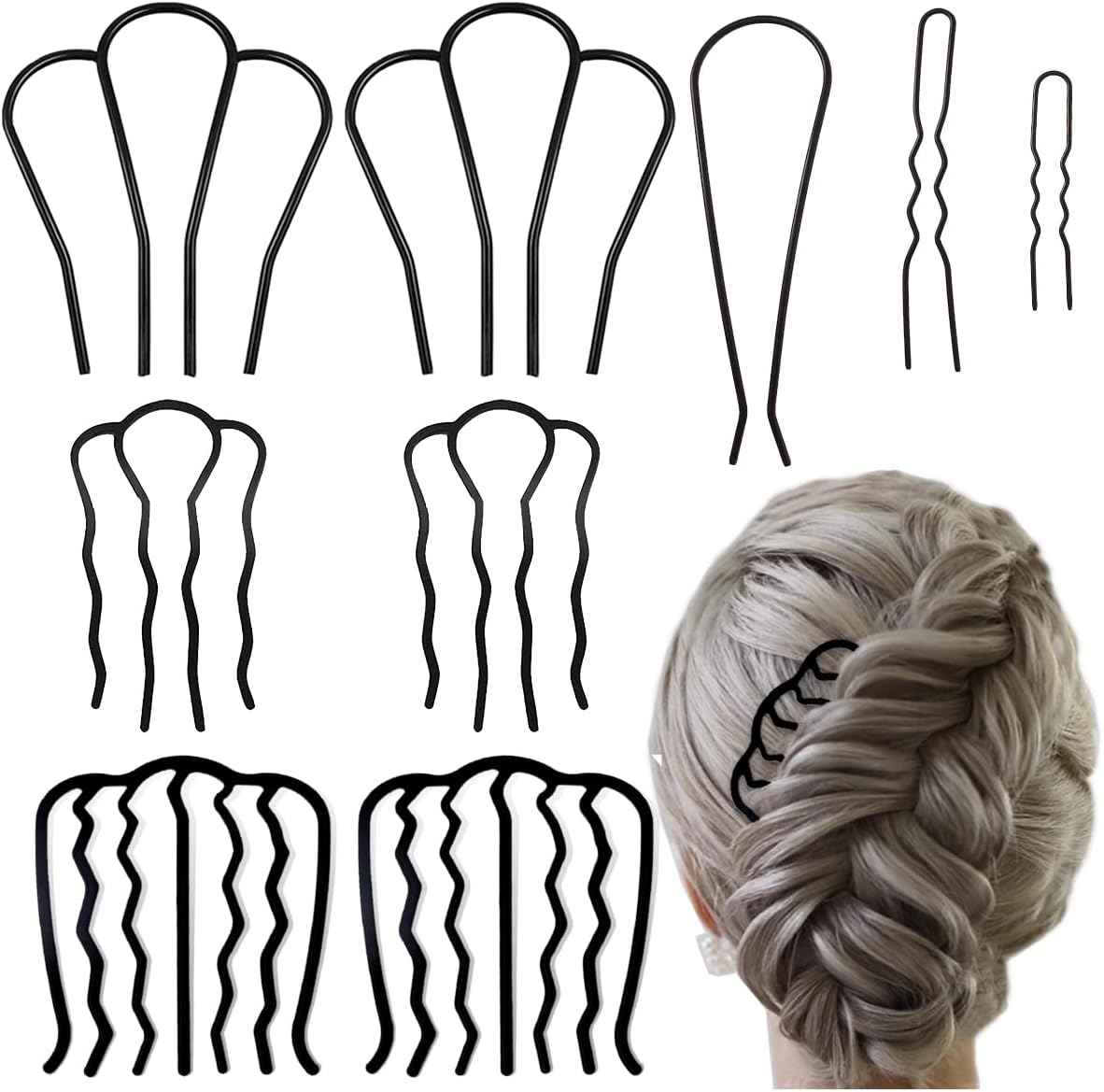 Amazon.com : 9-Piece Hair Combs Set - Metal Teeth U-Shape Combs for ...