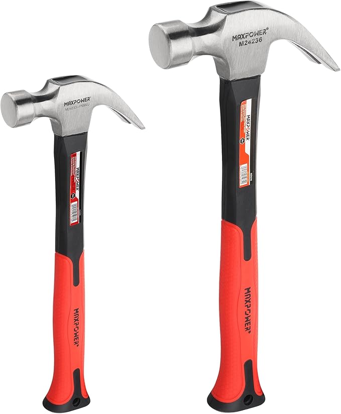 MAXPOWER Hammer Set, 8oz & 20oz Claw Hammers, Polished Carbon Steel ...