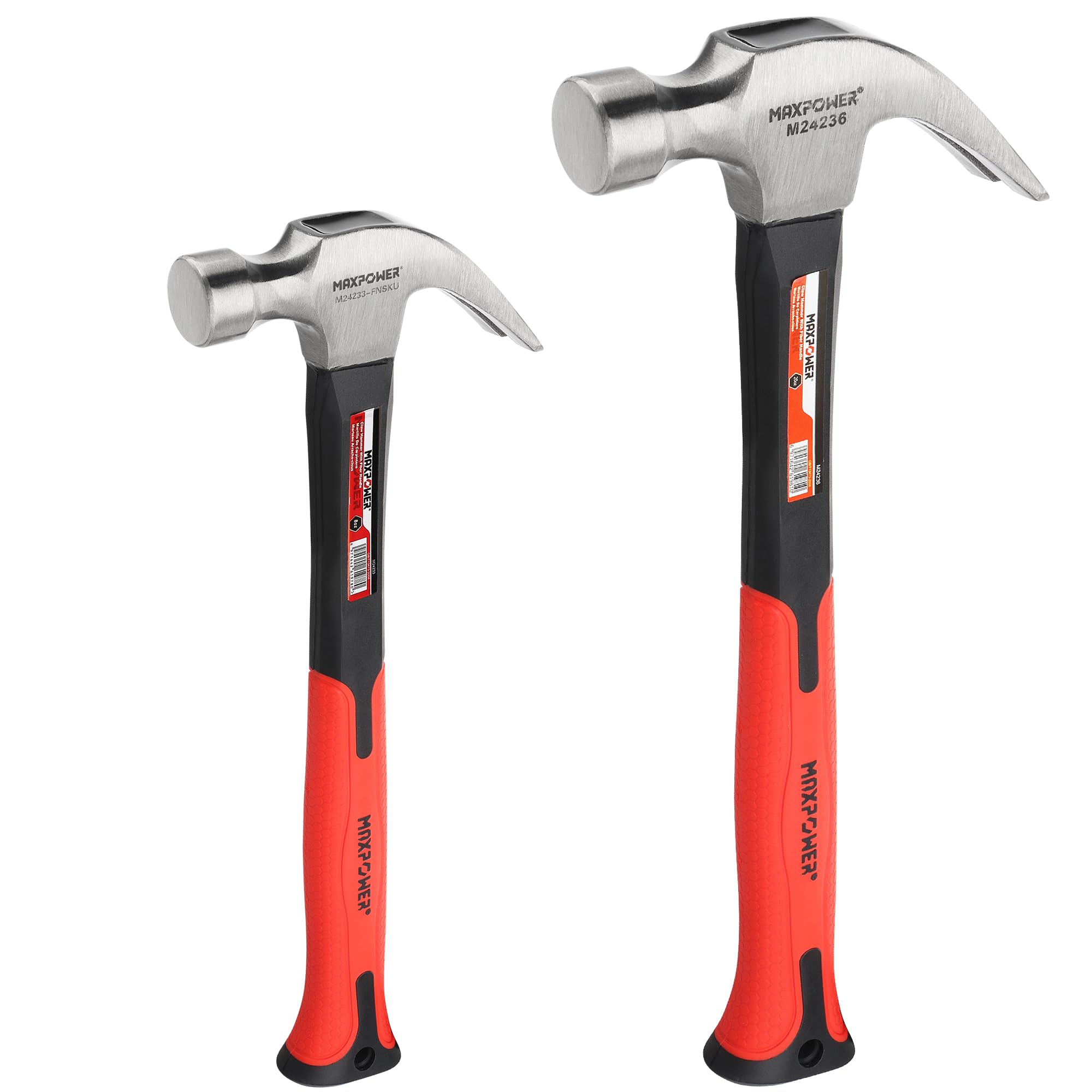 MAXPOWER Hammer Set, 8oz & 20oz Claw Hammers, Polished Carbon Steel ...