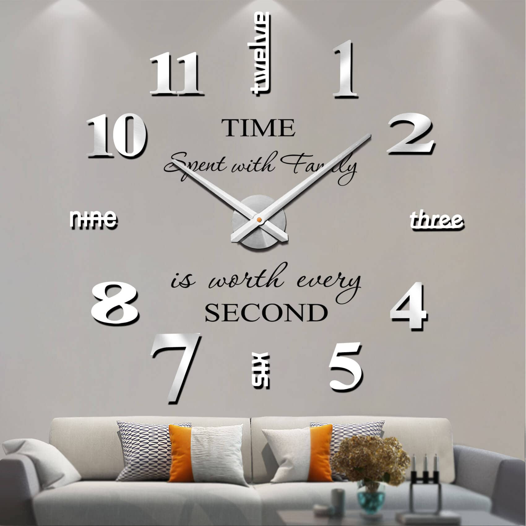 Handmade Silent Mirrored Wall Clock, Modern Large Wall Clock ...