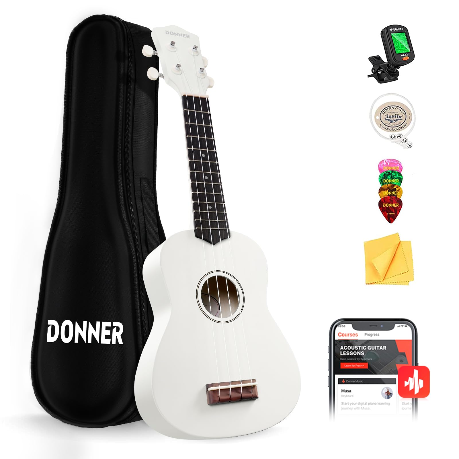 Amazon.com: Donner Soprano Ukulele for Beginner 21 Inch Matte Ukulele ...