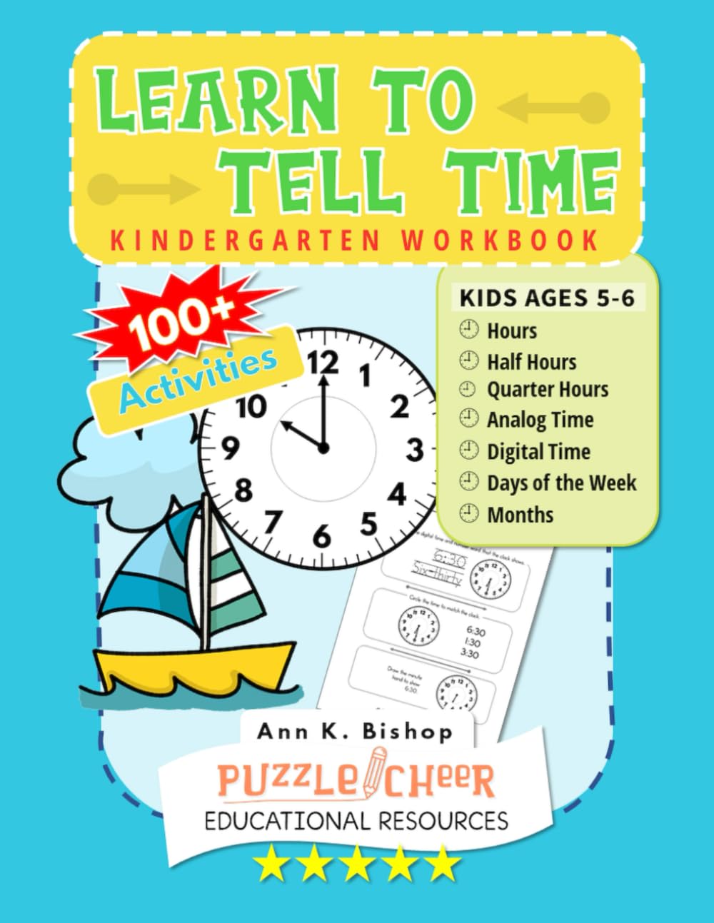 Amazon.com: Learn To Tell Time Kindergarten Workbook: Kids Ages 5 - 6 ...