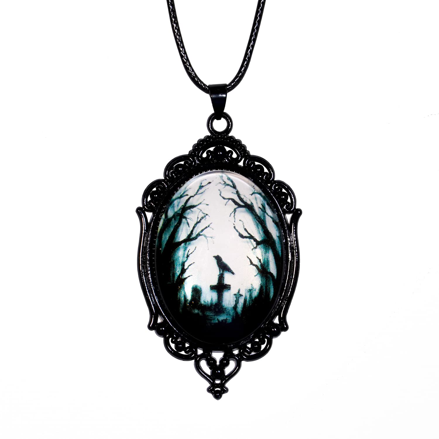 Amazon.com: POZANKI Vintage Gothic Raven Glass Pendant Necklace, Crow ...