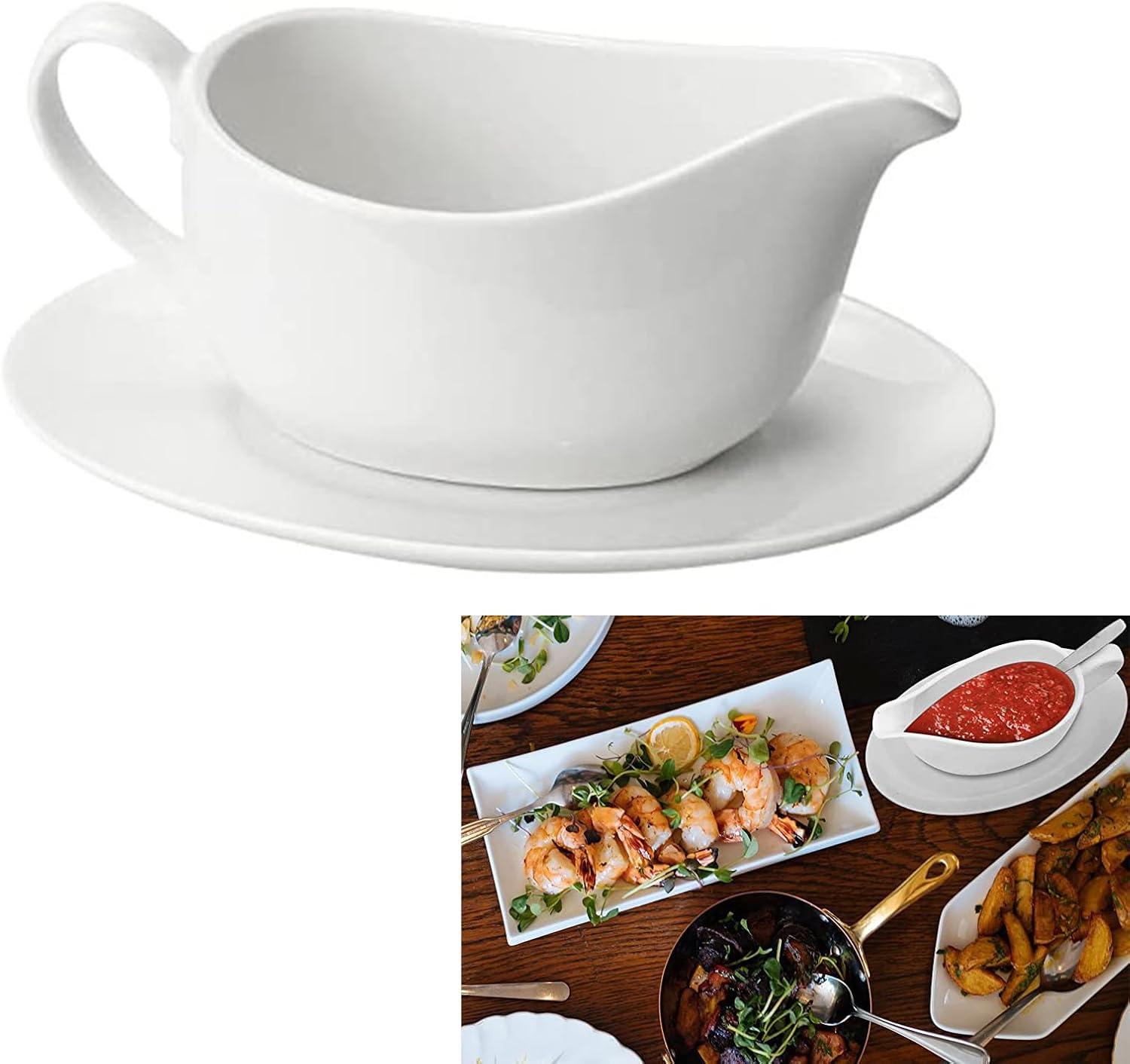 Amazon.com | White Ceramic Sauce Jug with Plate, Western Tableware ...