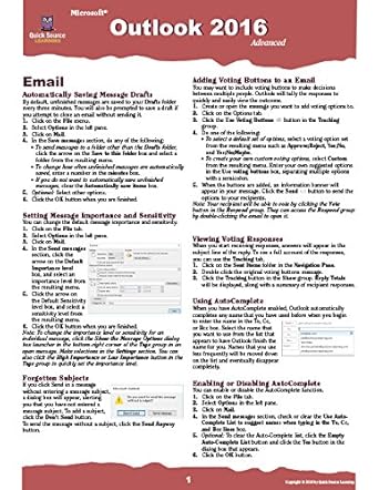 Outlook 2016 Advanced Quick Source Reference Guide: Quick Source: 9781935518716: Amazon.com: Books