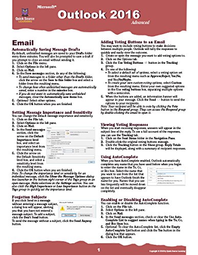 Outlook 2016 Advanced Quick Source Reference Guide: Quick Source: 9781935518716: Amazon.com: Books