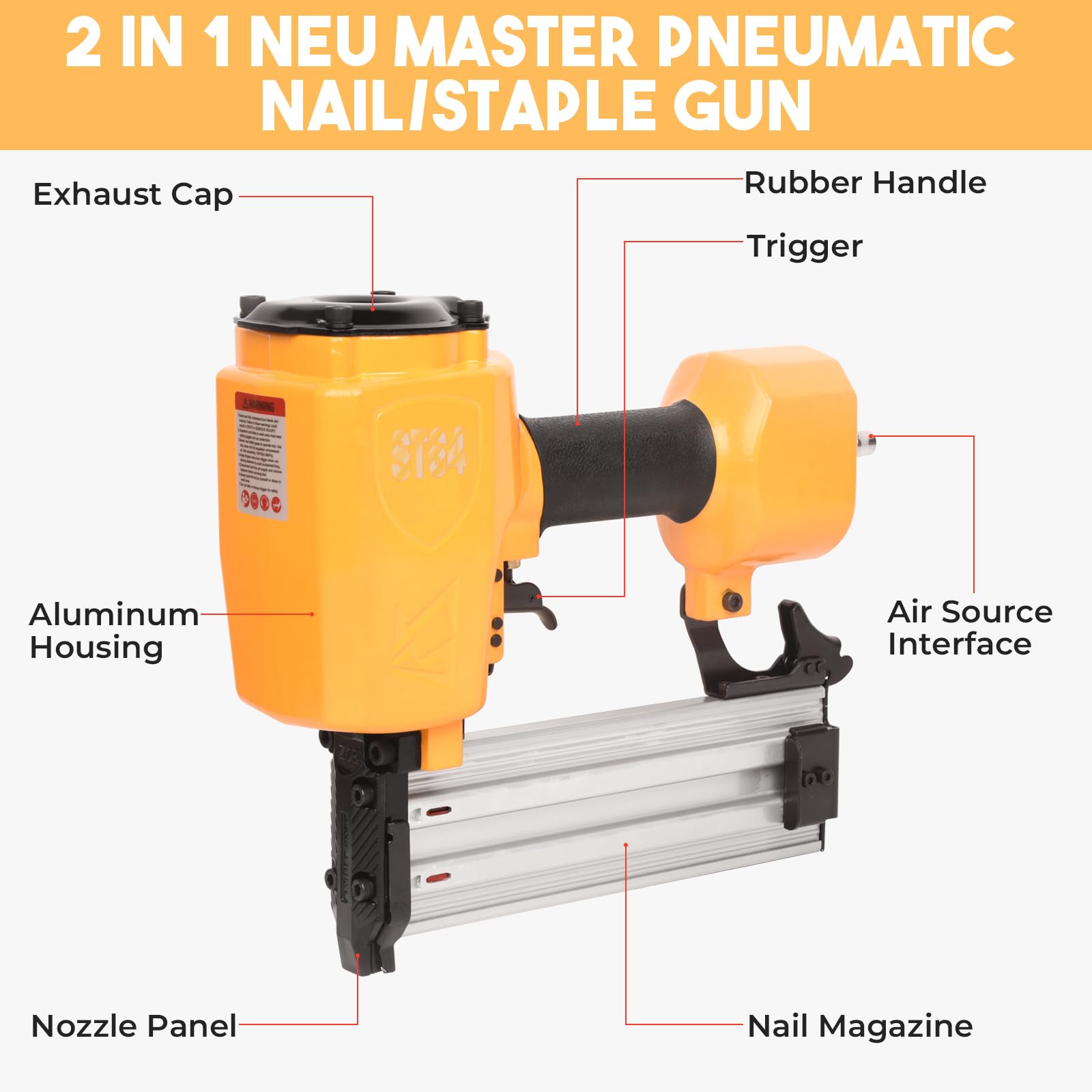 Snapklik.com : Pneumatic Nail Gun, Pneumatic Brad Nailer Kit ST64 14 ...