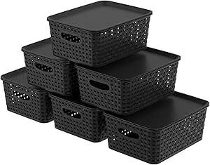 Oymlclivisa 6 Pack Woven Plastic Storage Baskets, Lidded Organizer ...