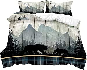Amazon.com: LUVIVIHOME 2PCS Black Bear Duvet Cover, Twin Bedding, Cabin Rustic Bedding, Blue ...
