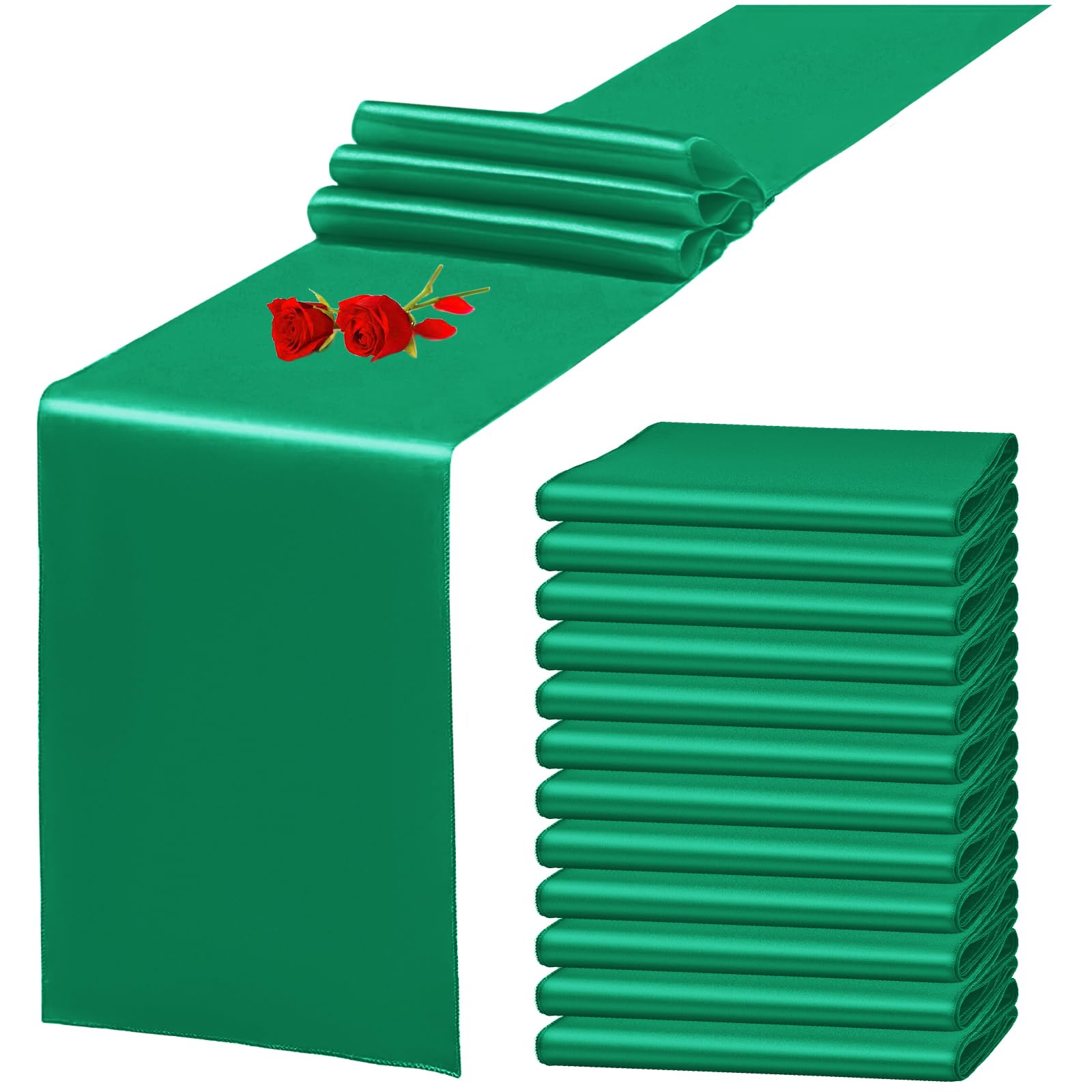 Amazon.com: 12 Pack Green Satin Table Runner 12 x 108 Inch Long Premium ...