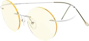 Amazon.com: Eyekepper Titanium Rimless Round Yellow Tinted Lenses ...