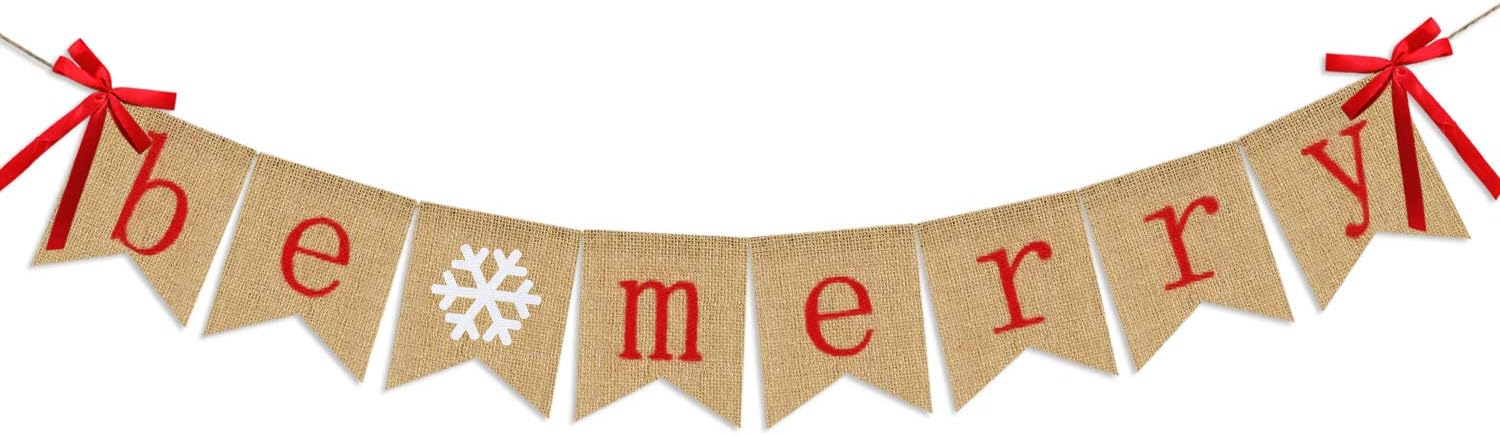 Amazon.com: Be Merry Burlap Banner | Christmas Banner with Snowflake ...