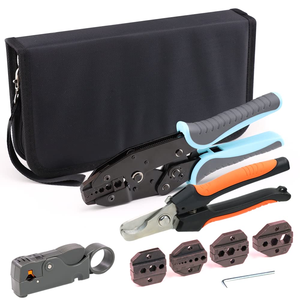 Gazoe Coax Ratchet Crimping Tool Kit for Coaxial RG Cable RF Connector ...
