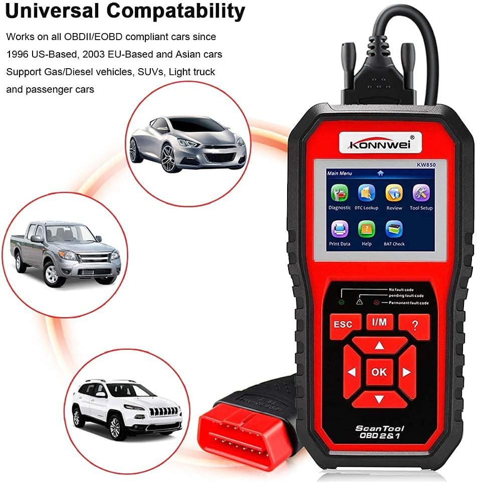 OBD2 Scanner Code Reader KONNWEI KW850 Professional OBD II Automotive Scanner Car Diagnostic ...