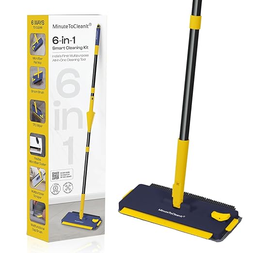 MinuteToCleanIt 6-in-1 Floor Cleaning Kit – Microfiber Mop with Wiper ...