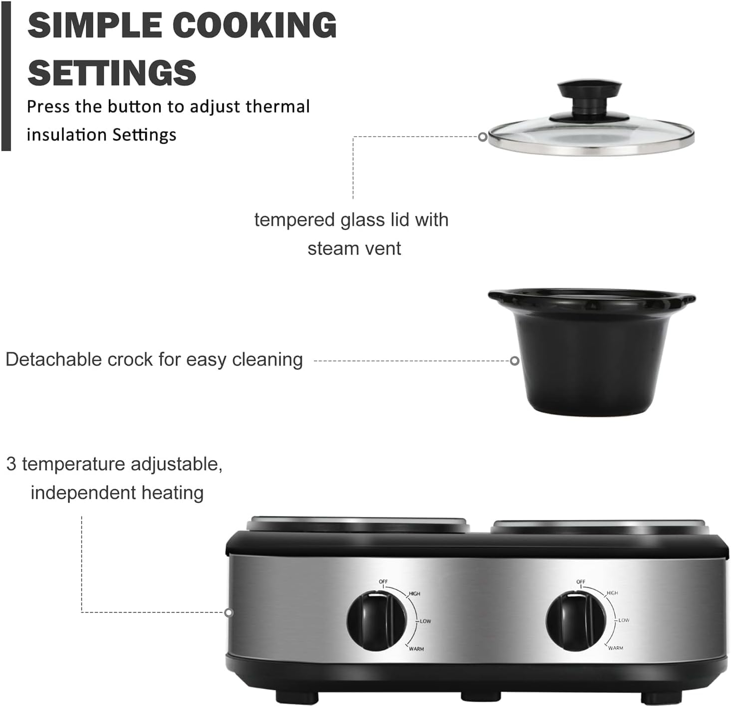 Snapklik.com : Double Slow Cooker, 2 X 1.25QT Dual Slow Cooker, 3 ...